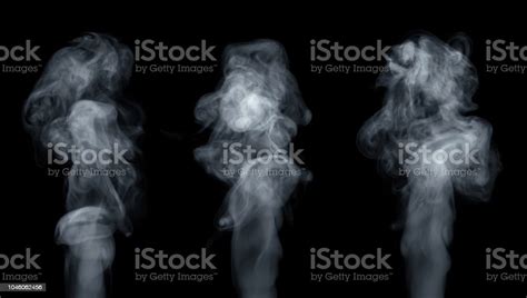 안개 또는 연기 설정 검은 배경에 고립입니다 흐려 안개 또는 스모그의 흰색 배경 연기 물리적 구조에 대한 스톡 사진 및 기타