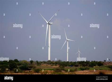 Wind Turbines An Adani Group Project Work Near Sadla Village In
