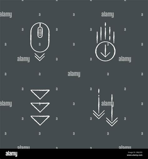 Scrolling Down Chalk White Icons Set On Black Background Moving Arrows Web Page Browsing