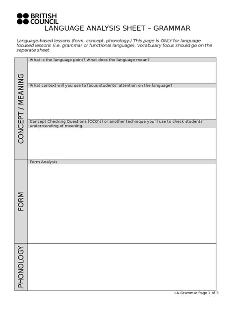 Blank Language Analysis Sheet Pdf