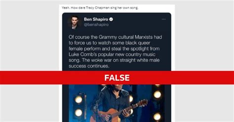 Fact Check Ben Shapiro X Post On Tracy Chapmans 2024 Grammy