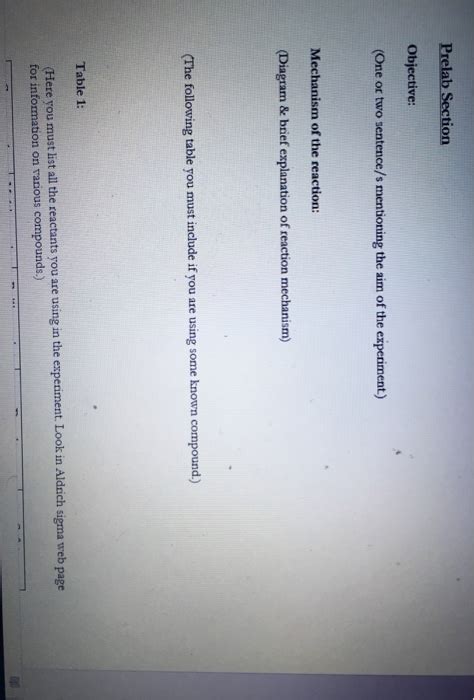 prelab section objective one or two sentences