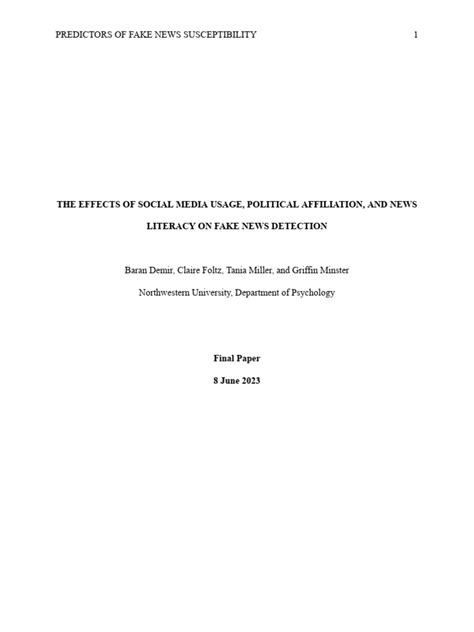 The Effects Of Social Media Usage Political Affiliation And News
