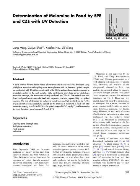 Pdf Determination Of Melamine In Food By Spe And Cze With Uv Detection