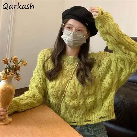 찢어진 크롭 풀오버 여성 한국어 니트 스웨터 얼짱 스트리트웨어 패션 새로운 헐렁하고 세련된 젊은 대학생 캐주얼