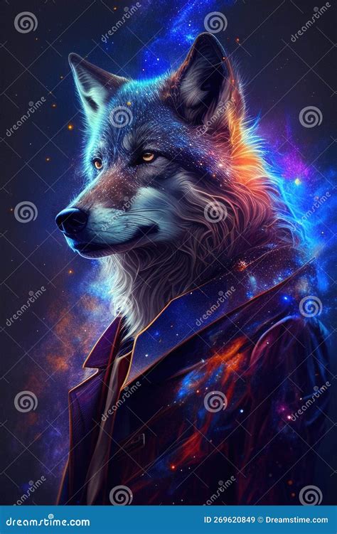 In A Stunning And Mystical Illustration A Wolf Wearing Galaxy Fashion Is Portrayed With A Sense