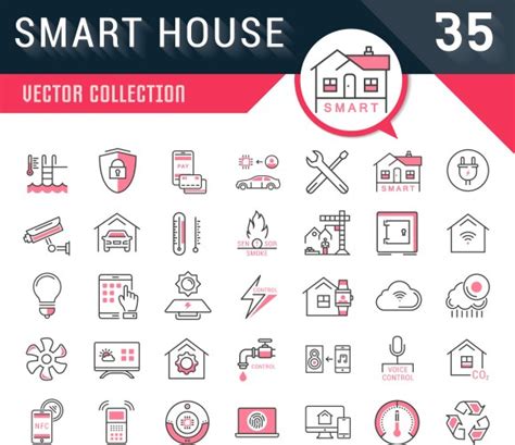 Smart Home System Icons Set Flat Design Style Vector Image