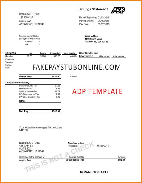 Fillable Blank Adp Pay Stub Template