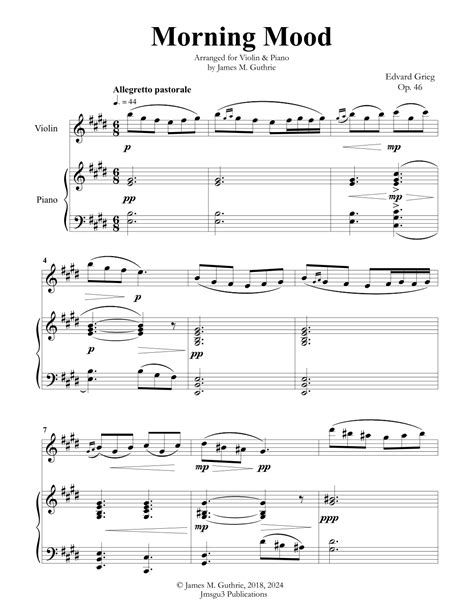 Grieg Morning Mood From Peer Gynt Suite For Violin And Piano Arr James