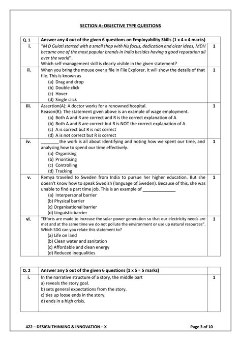 Cbse Class 10 Design Thinking And Innovation Sample Papers 2025