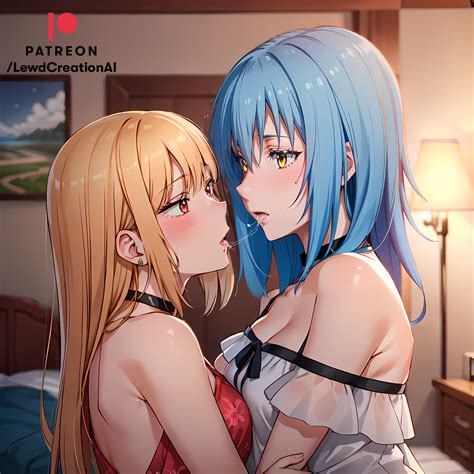 Rule 34 After Kiss Ai Generated Blue Hair Blush Breasts Cleavage