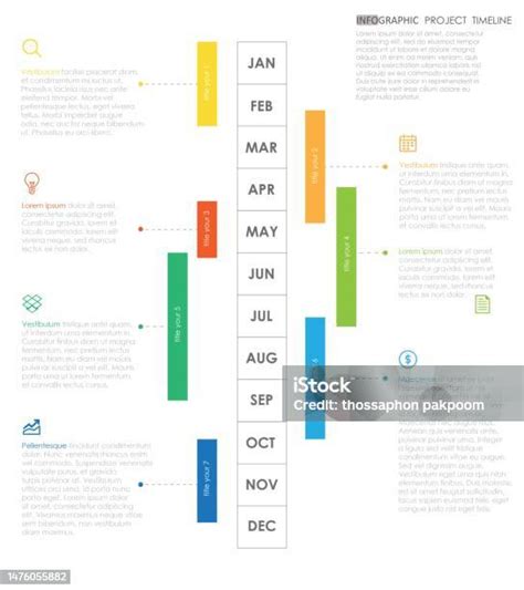 프로젝트 타임라인 다이어그램 비즈니스를 위한 인포그래픽 로드맵 템플릿입니다 12 개월 현대 타임 라인 다이어그램 달력 프레젠테이션 벡터 인포 그래픽 계획에 대한 스톡 벡터