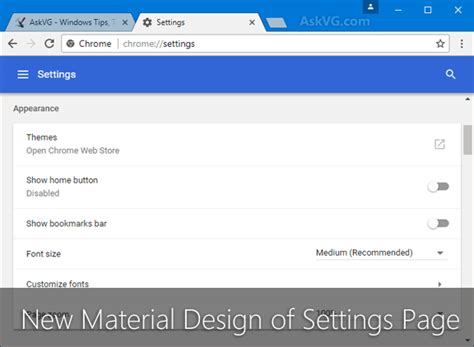 [Tip] Disable New Material Design UI of Settings Page in Google Chrome – AskVG