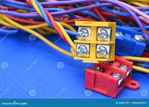 Color Electric Cables With Terminal Blocks Stock Image Image Of