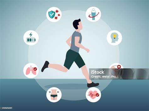 길에서 달리는 남자의 그림입니다 벡터 피트니스 인포 그래픽 건강한 라이프 스타일과 스포츠 스포츠 아이콘 플랫 디자인 인포그래픽 또는 포스터 실행의 이점 Mental