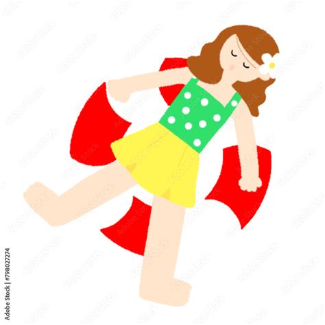 여름 수영 여자아이 남자아이 어린이 튜브 수영복 그늘 파도 바다 여행 휴식 힐링 낮잠 물놀이 유영 수영 태양 Ilustração Do Stock Adobe Stock