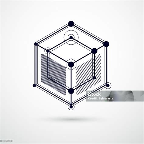 등등계 메시 선 스타일로 만든 벡터 추상 흑백 배경입니다 기계 식 구성표 큐브 및 메커니즘 부품으로 벡터 엔지니어링 도면