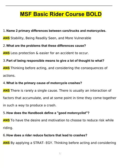 Msf Exams And Tests Bundled Msf Written Test Msf Basic Rider Course Exam
