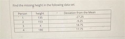 solved find the missing height in the following data set