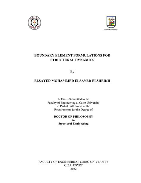 Pdf Boundary Element Formulations For Structural Dynamics Elsheikh