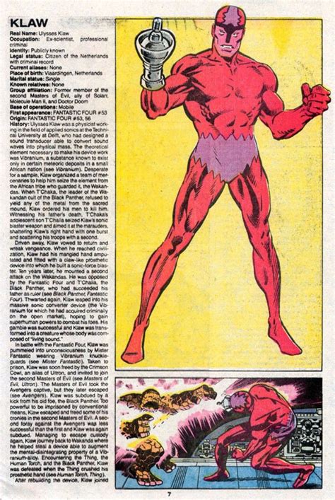 Klaw Official Hand Book Marvel Comics Superheroes Marvel Comics