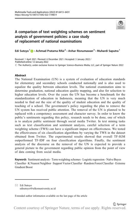 A Comparison Of Text Weighting Schemes On Sentiment Analysis Of Government Policies A Case