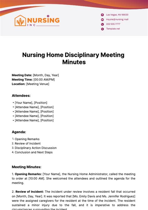 Free Nursing Home Disciplinary Meeting Minutes Template To Edit Online