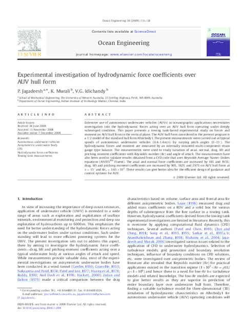 Pdf Experimental Investigation Of Hydrodynamic Force Coefficients