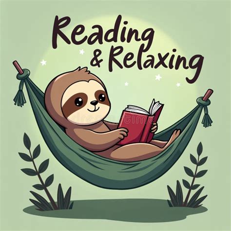 Cute Sloth Reading And Relaxing In Hammock T Shirt Design Stock Illustration Illustration Of