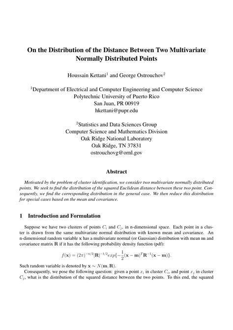 PDF On The Distribution Of The Distance Between Two Multivariate