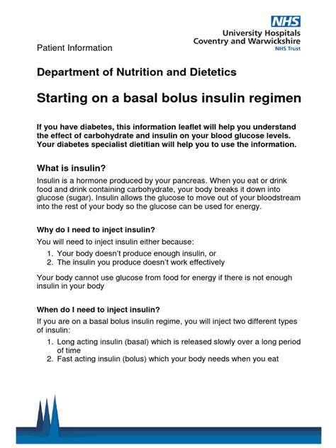 Starting On A Basal Bolus Insulin Regimen Pdf Insulin Carbohydrates