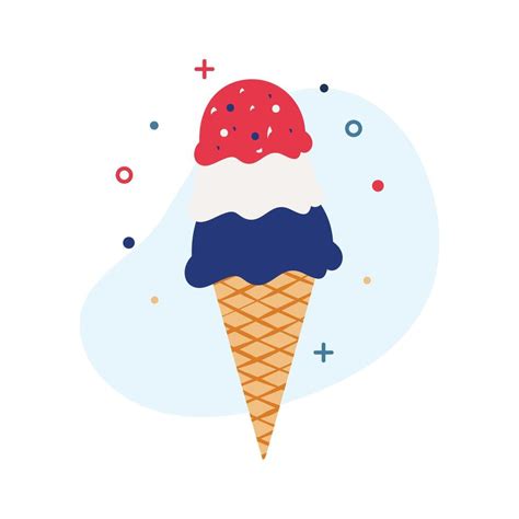 Triple Scoop Red White And Blue Ice Cream Cone For Summer Independence