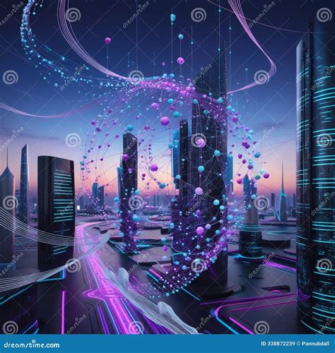 Smart City And Abstract Dot Points Connect With Gradient Lines Stock Illustration