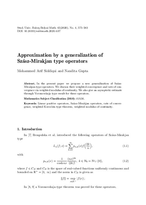 Pdf Approximation By A Generalization Of Szasz Mirakjan Type Operators Mohammed Atif