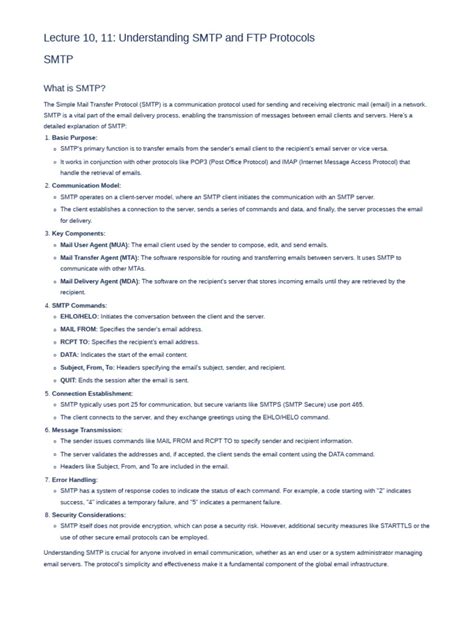 Lecture 10 11 Understanding Smtp And Ftp Protocols Pdf File Transfer Protocol Networking