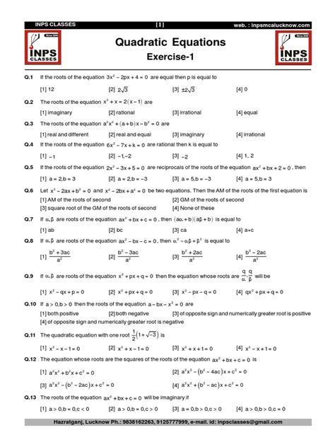 Quadratic Equation Assignment Pdf Quadratic Equation Equations