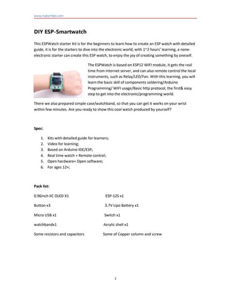Diy Espwatch Kit Diy Smartwatch Usage Pdf