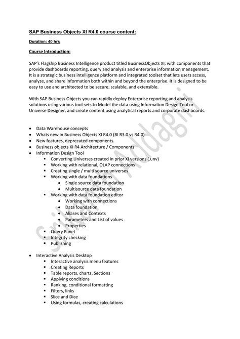 sap business objects r4 course content pdf