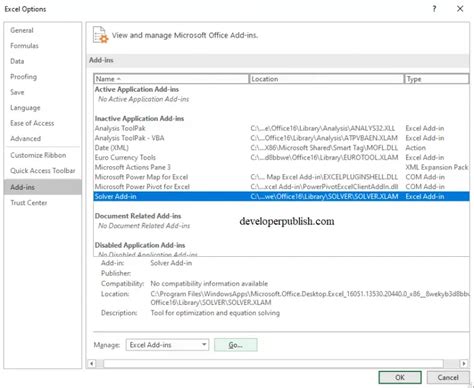Solver Add In In Microsoft Excel Developer Publish