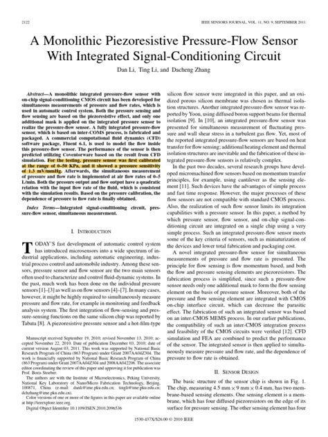 A Monolithic Piezoresistive Pressure Flow Sensor With Integrated Signal Conditioning Circuit Pdf