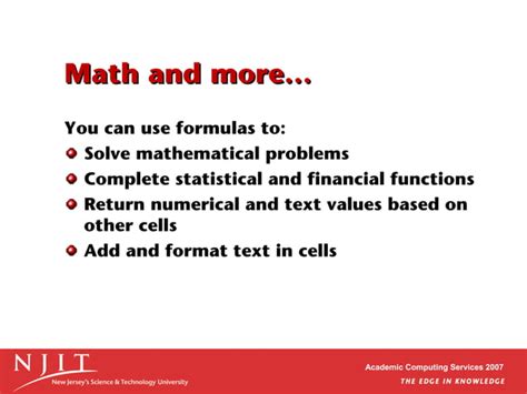 Excel 2003 Formulas Ppt