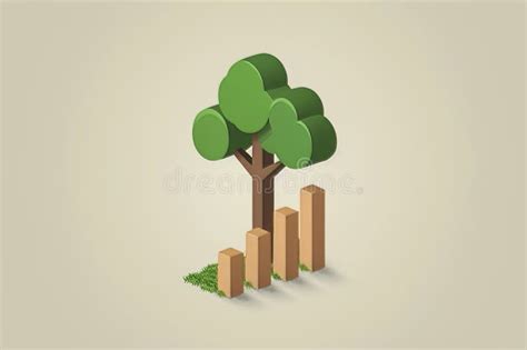 Tree Illustration With Bar Graph Displaying Carbon Emission Reduction Through Wood Pellets Stock