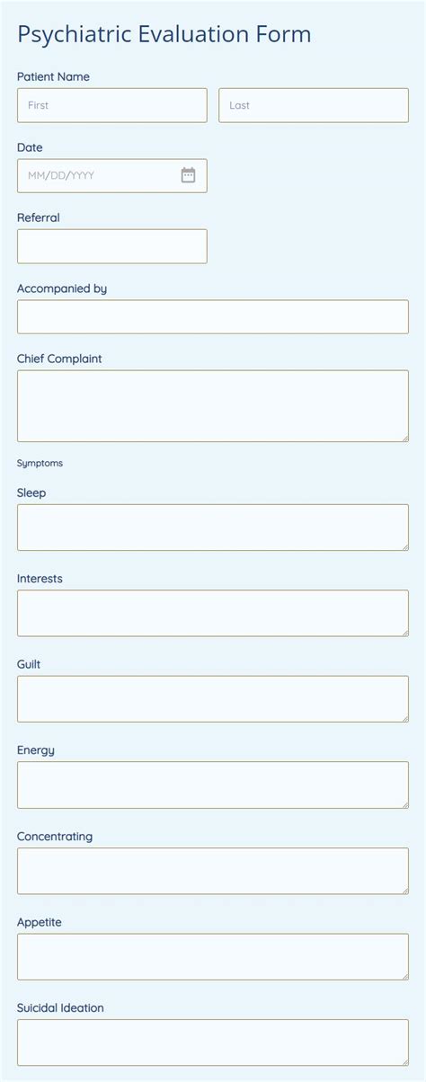 Psychiatric Evaluation Form Template 123formbuilder
