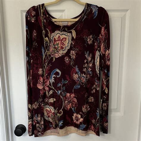 Chicos Tops Chicos Burgundy Floral Long Sleeve Blouse Poshmark