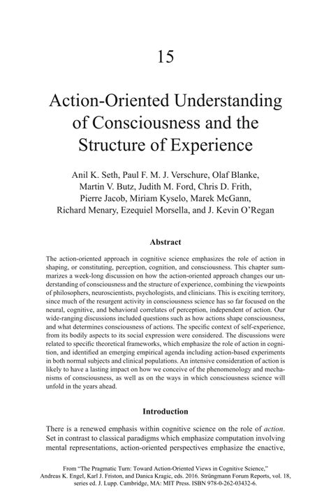 Pdf Action Oriented Understanding Of Consciousness And The Structure Of Experience Toward