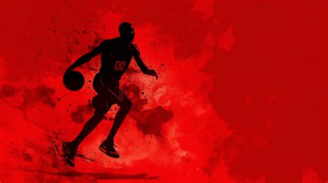 Basketball Player Silhouette Dribbling With Ball On Red Background