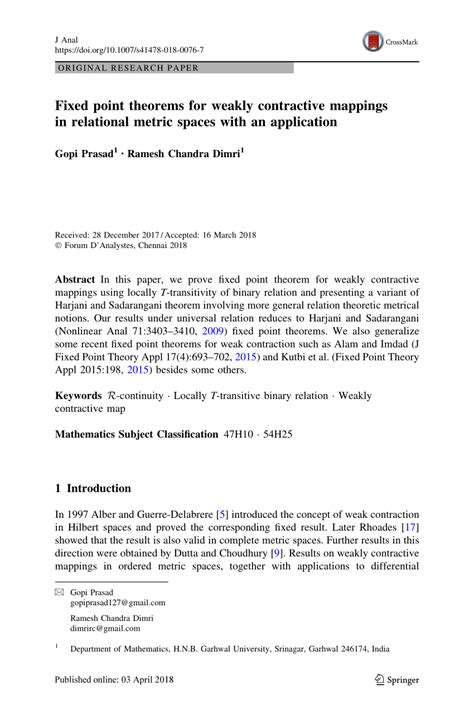 PDF Fixed Point Theorems For Weakly Contractive Mappings In Relational Metric Spaces With An
