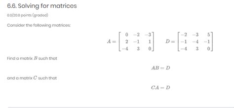 solved 6 6 solving for matrices 0 0 20 0 points graded