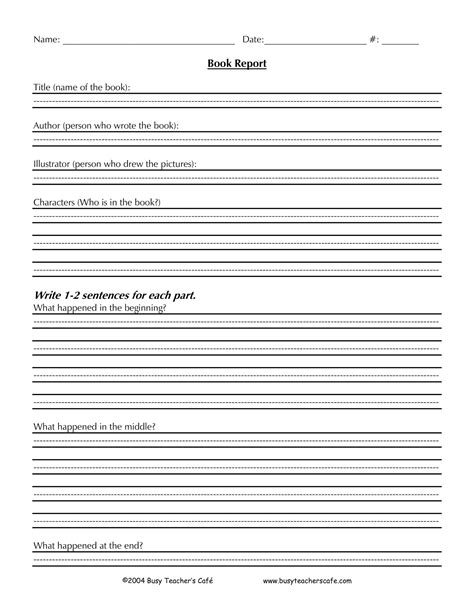 Book Report Template 4th Grade