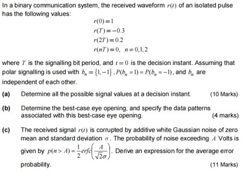 In A Binary Communication System The Received Chegg